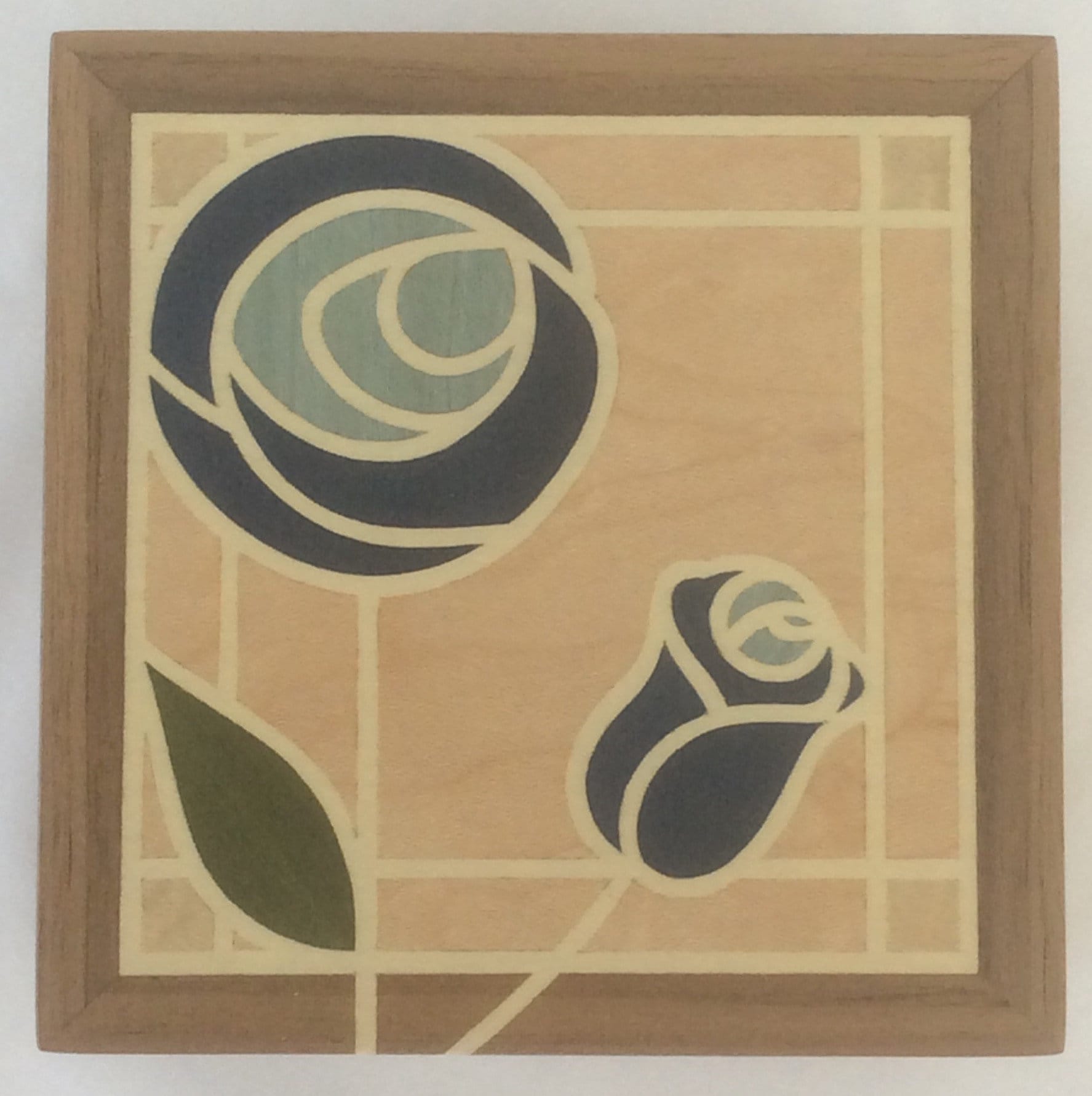 Marquetry Trinket Box Featuring Rennie Mackintosh Style Rose; Art Deco ...