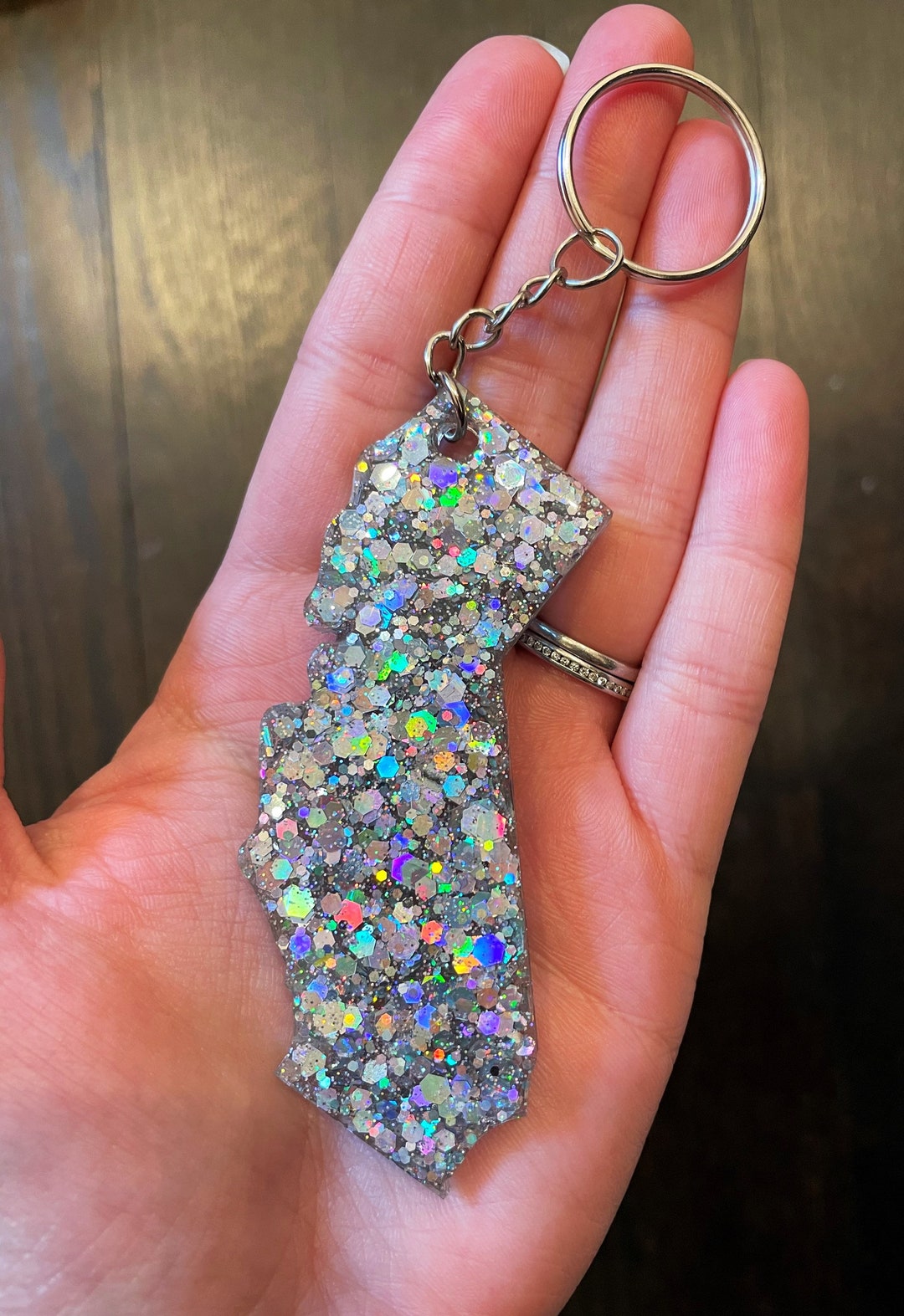 Handmade Glitter and Gold Flake State Keychains, California ...