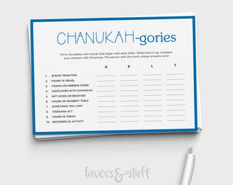 Hanukkah Party Game - Chanukah A to Z - Printable Chanukah Game ...