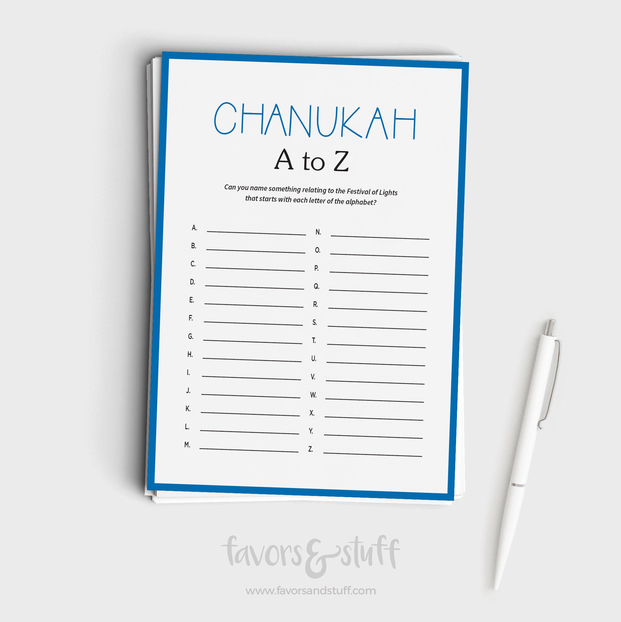Hanukkah Party Game - Chanukah A to Z - Printable Chanukah Game ...