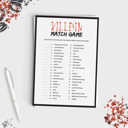 Halloween Party Game Villain Match Game Fun Halloween Game | Etsy
