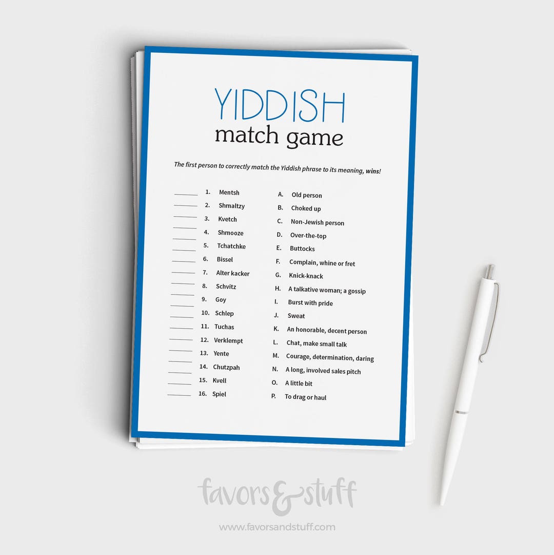 Jewish Printable - Yiddish Match Game - Hanukkah Party Game - Printable ...