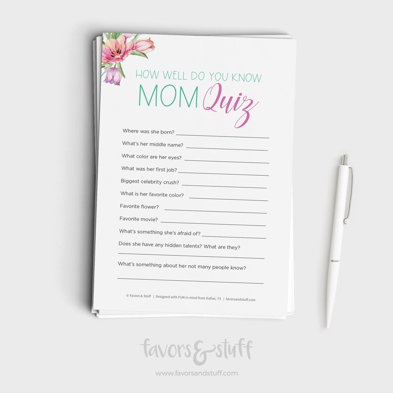 Mother's Day Printable Activity - How Well Do You Know Mom Quiz ...