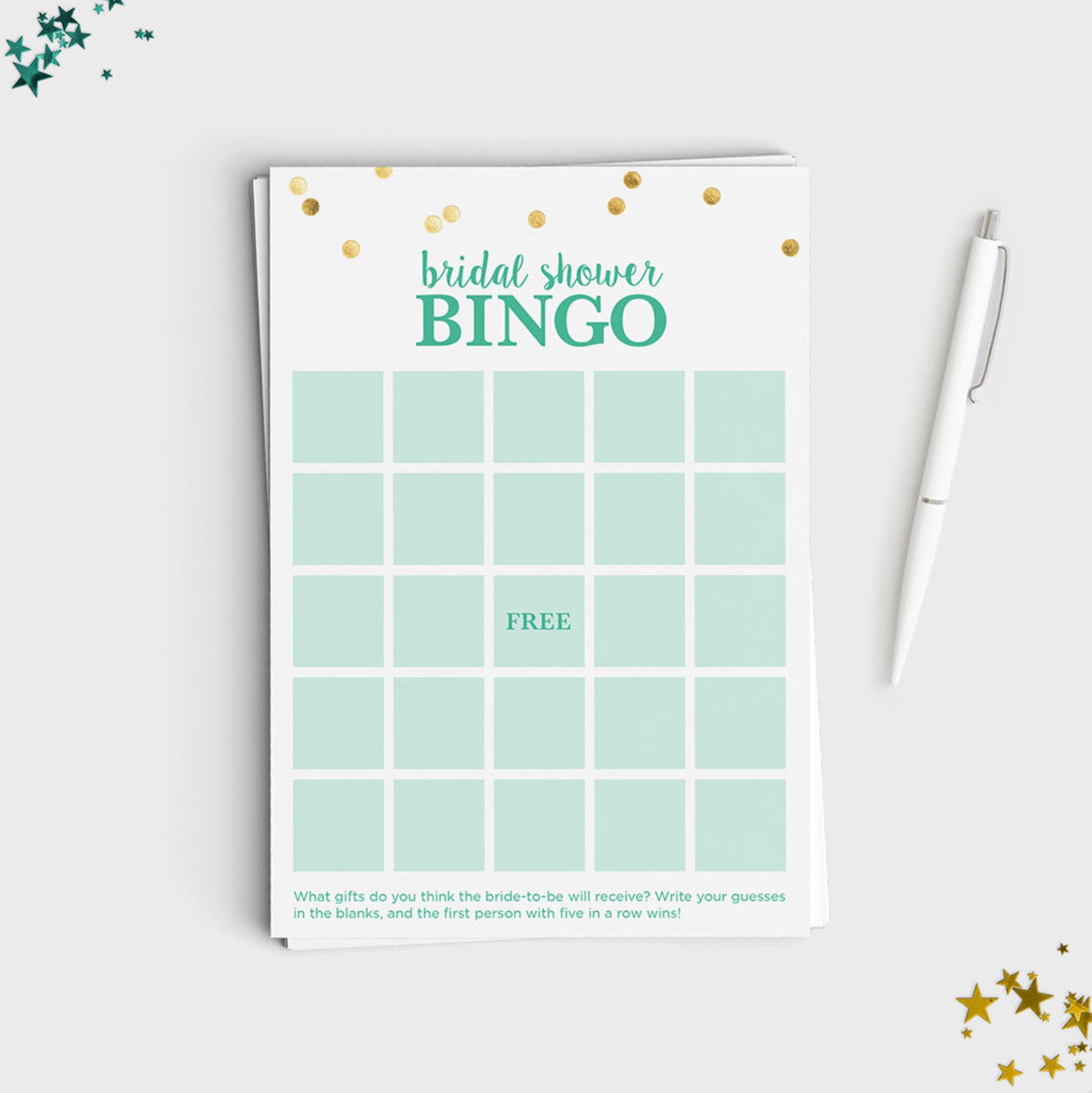 Bridal Shower Bingo Game - Mint & Glitter Design - Instant Download ...