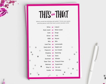 Fun Adult Birthday Game, This or That, Would You Rather Birthday ...
