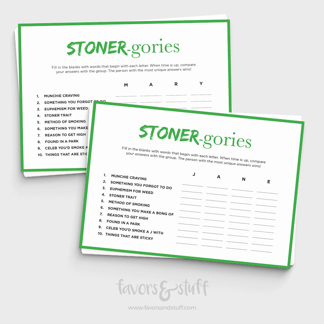 Stoner Game - Scattergories Game - Printable Game for Pot Lovers ...