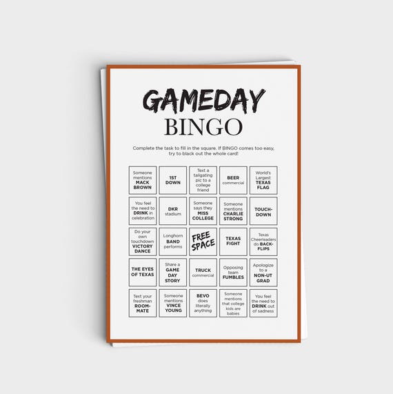 Football Printable Gameday Bingo Fun Football Party Game - Etsy