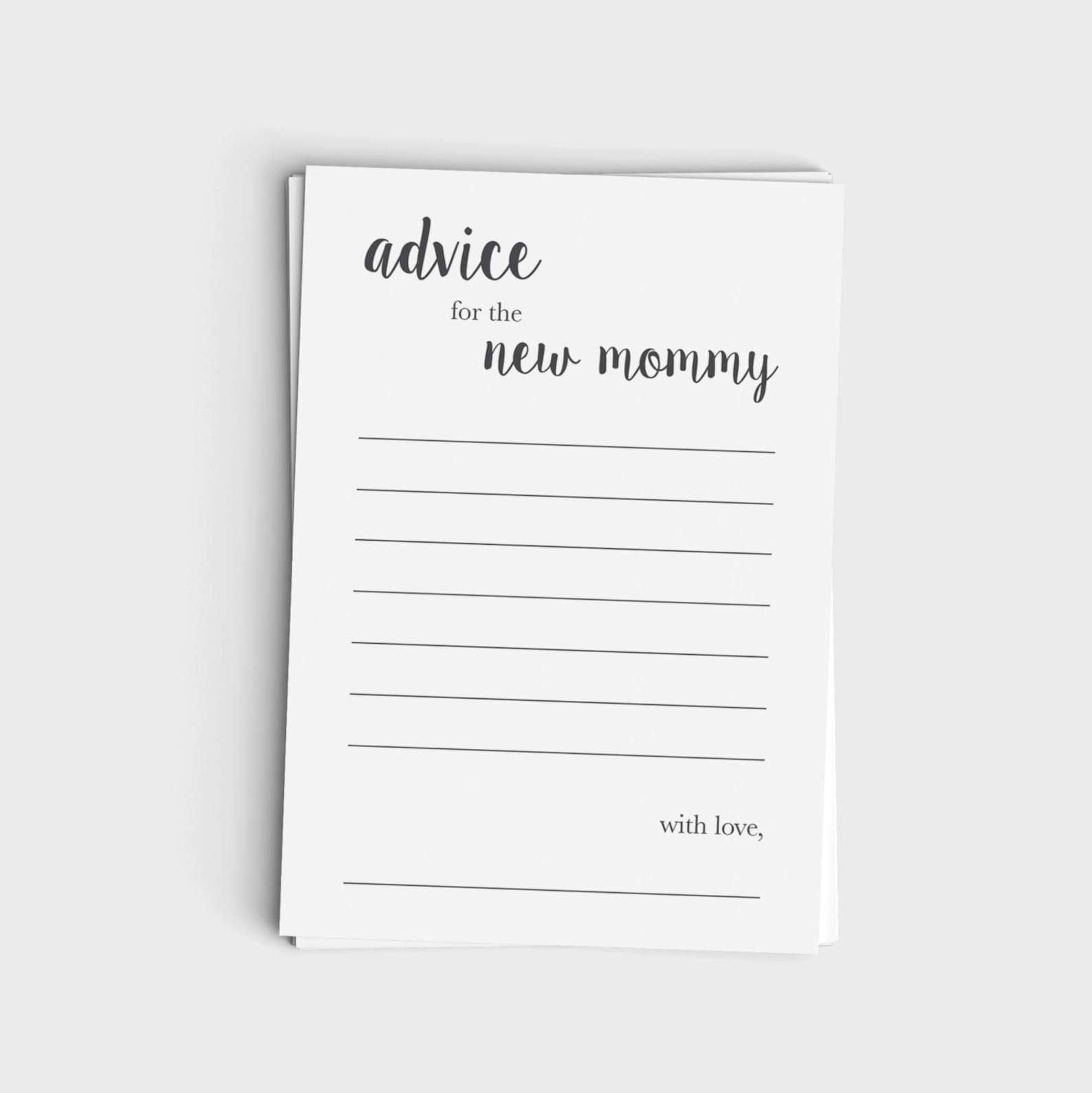 Baby Shower Advice Card for New Mommy - Minimalist Modern Gray Design ...