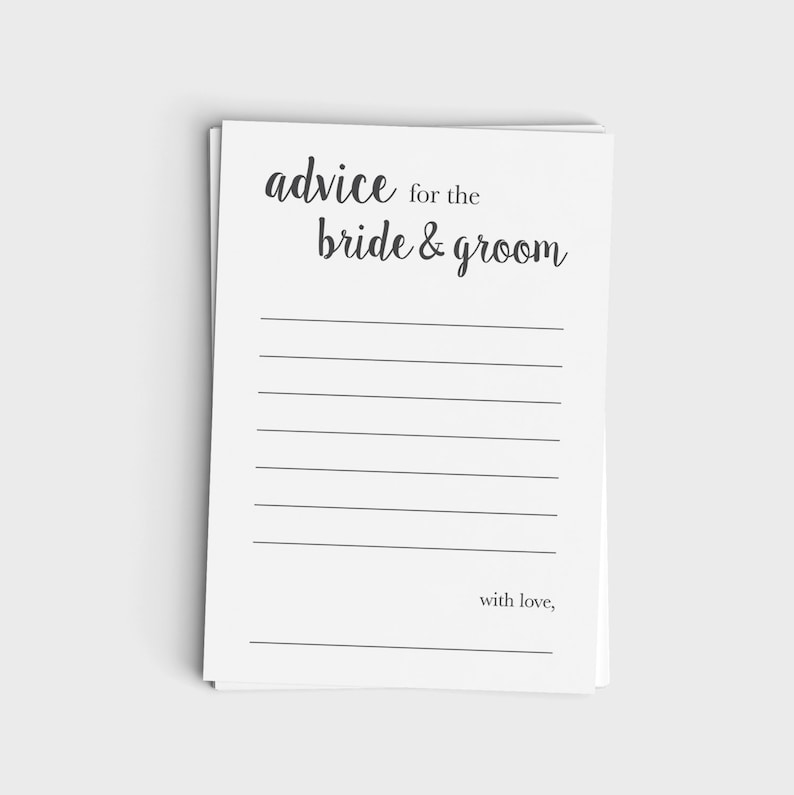 Wedding Shower Advice Card for Bride & Groom - Minimalist Modern Gray ...