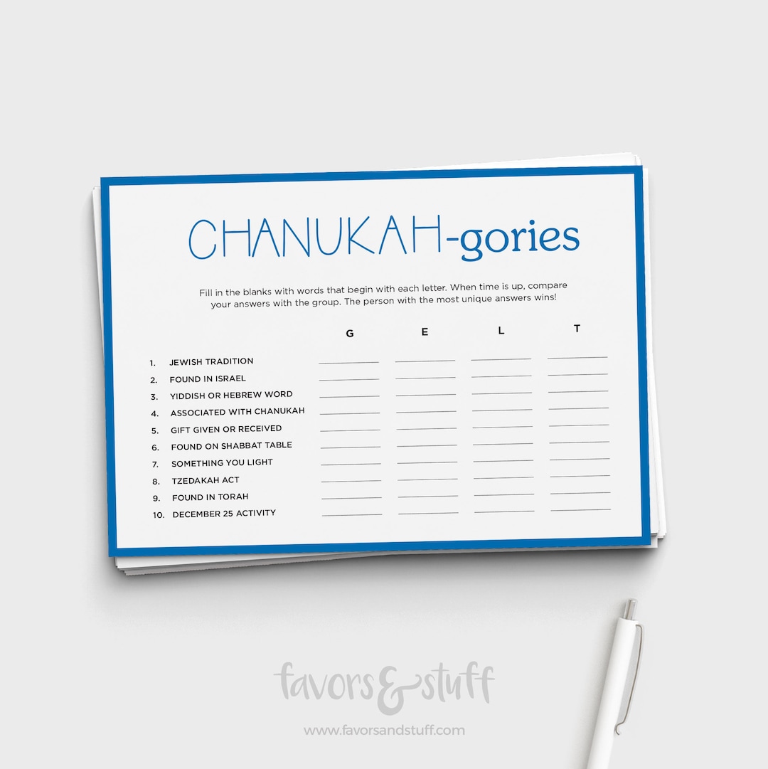 Hanukkah Game - Chanukah Scattergories - Printable Chanukah Game ...