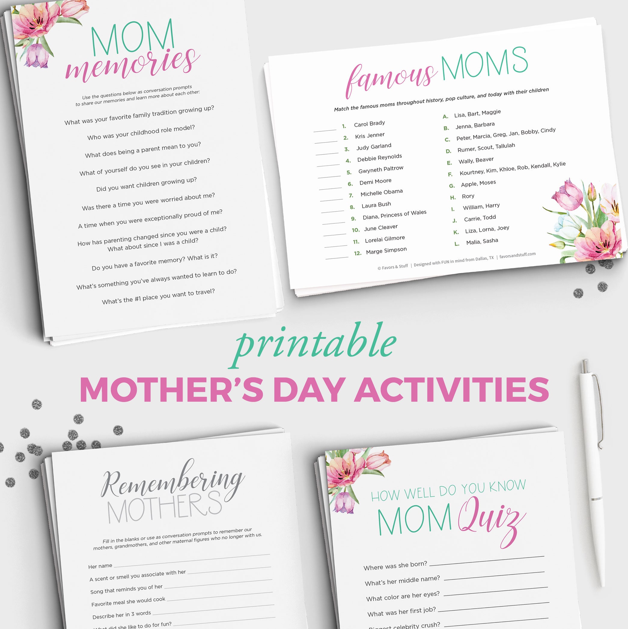 Mother's Day Activities Printable Mother's Day Game Bundle Set of 5 ...