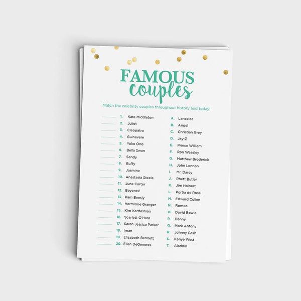 Famous Couples Game - Etsy