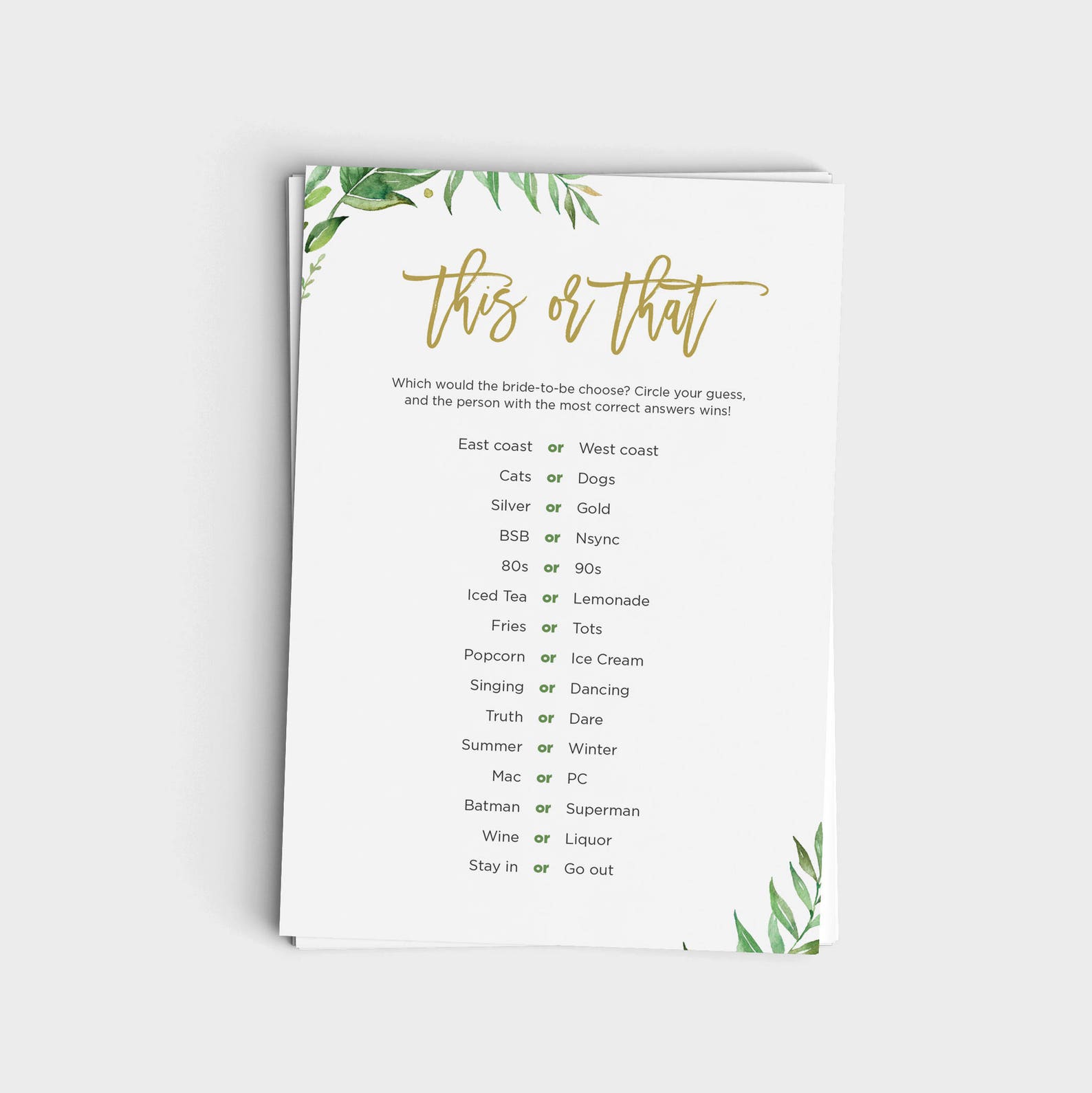 Bridal Shower Game - This or That - Which Would the Bride Choose ...