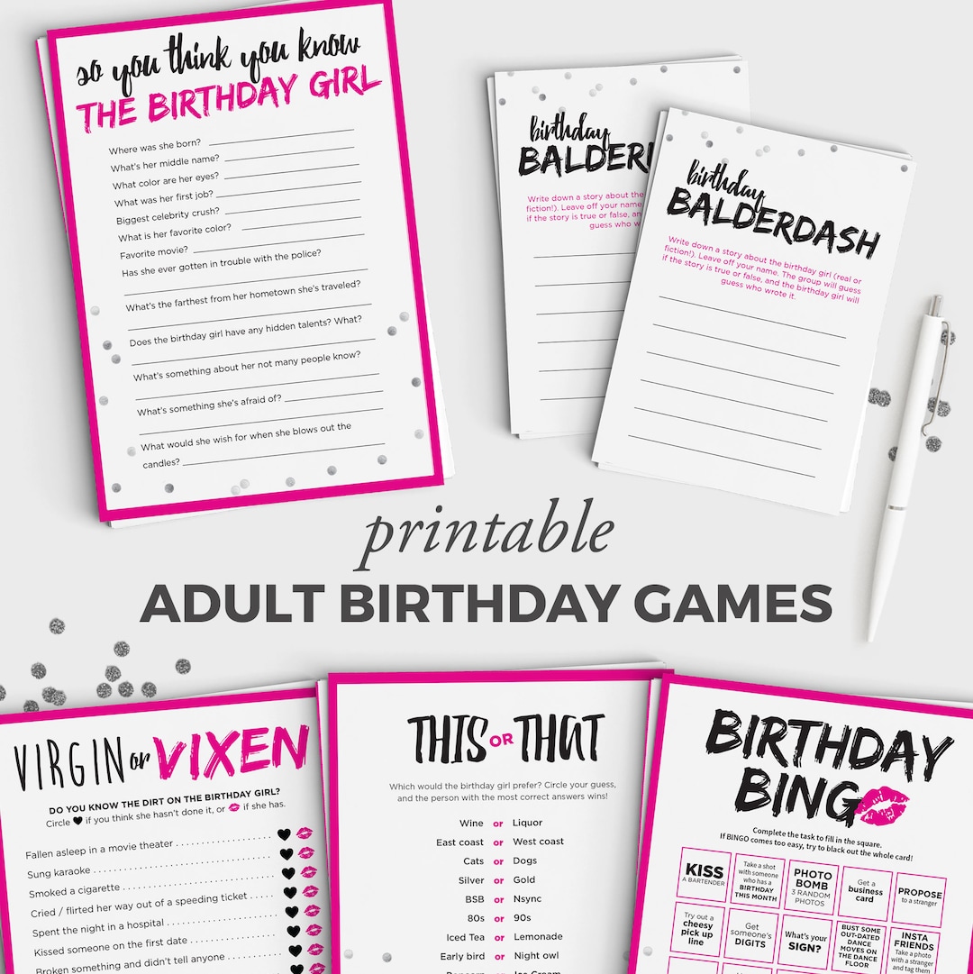 Adult Birthday Game Bundle - 5 Fun Adult Birthday Games - Birthday Girl ...
