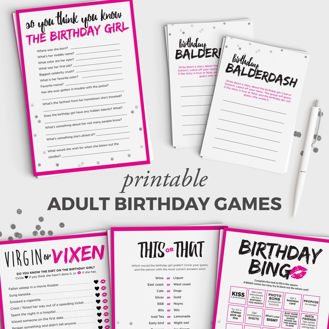 Adult Birthday Game Bundle 5 Fun Adult Birthday Games Birthday Girl ...