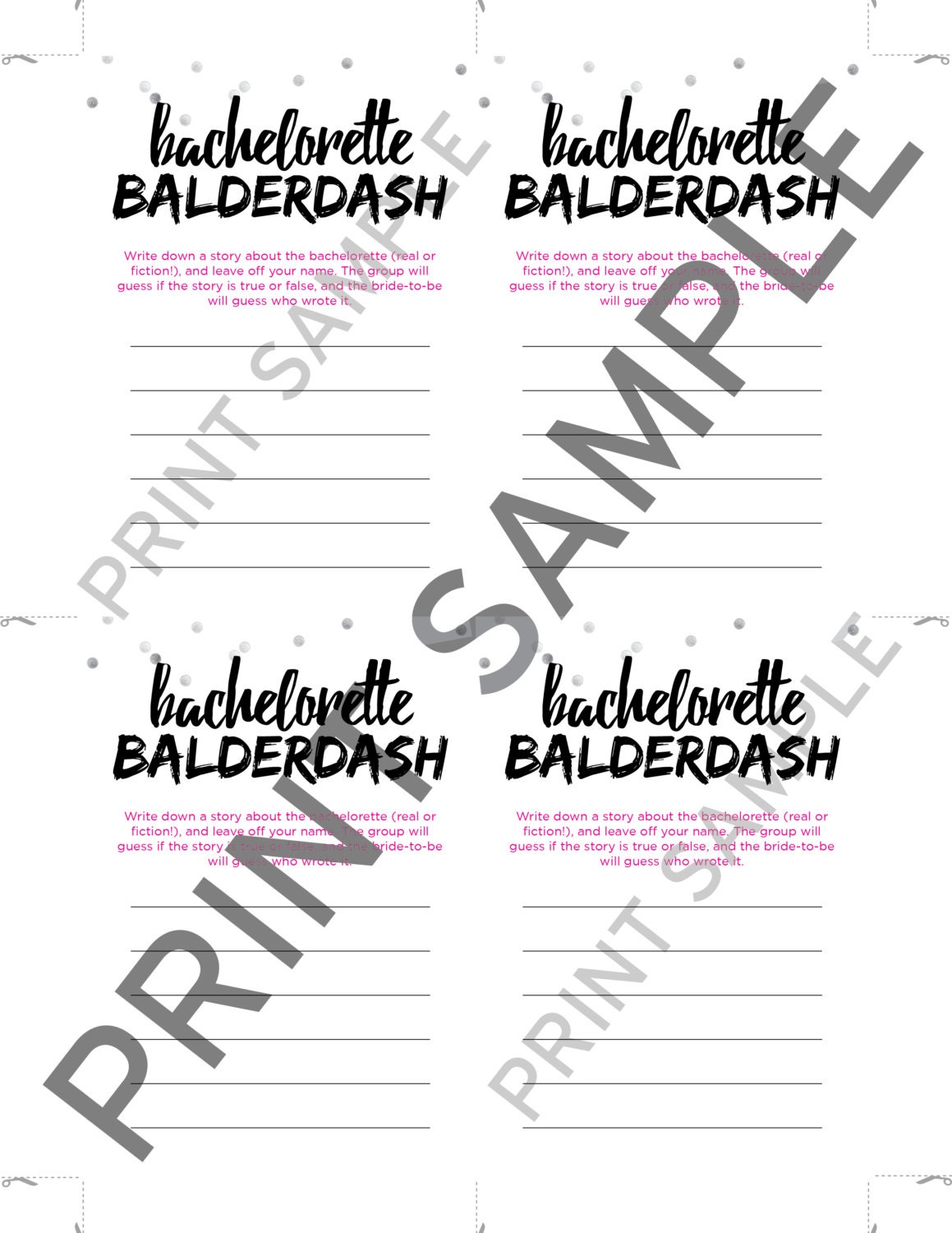 Fun Bachelorette Game - Bachelorette Balderdash Mini Cards and Sign ...