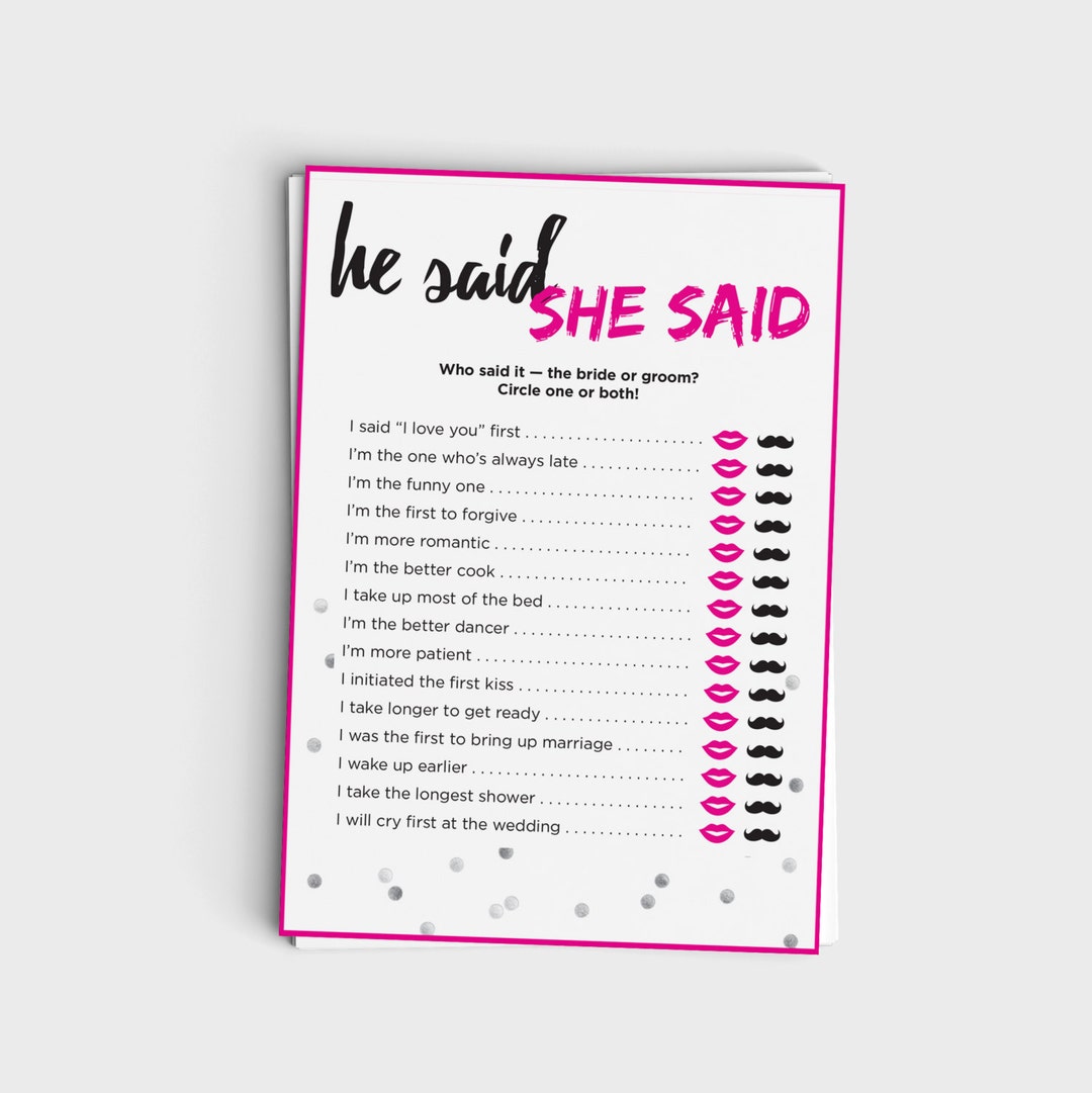 Fun He Said She Said Game - Bachelorette Game - Wedding Shower Game ...