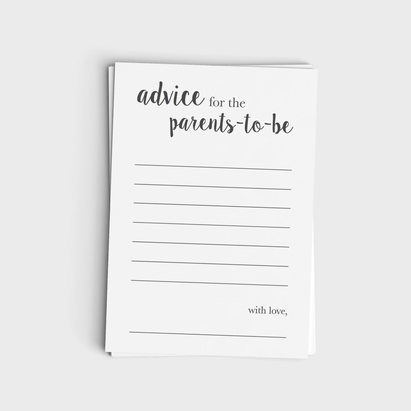 Advice Card for Parents to Be - Minimalist Modern Gray Design - Instant ...
