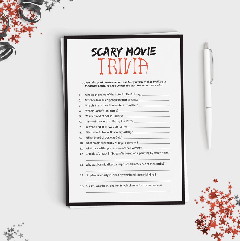 Halloween Game - Scary Movie Trivia - Fun Halloween Party Game for ...