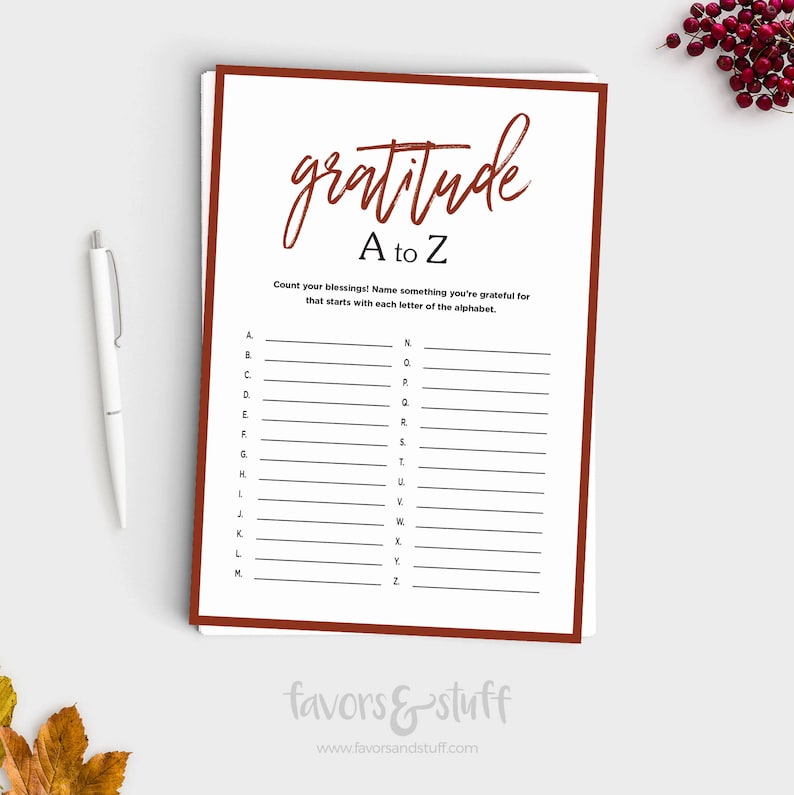 Gratitude A to Z - Thanksgiving Game - Friendsgiving - Printable ...