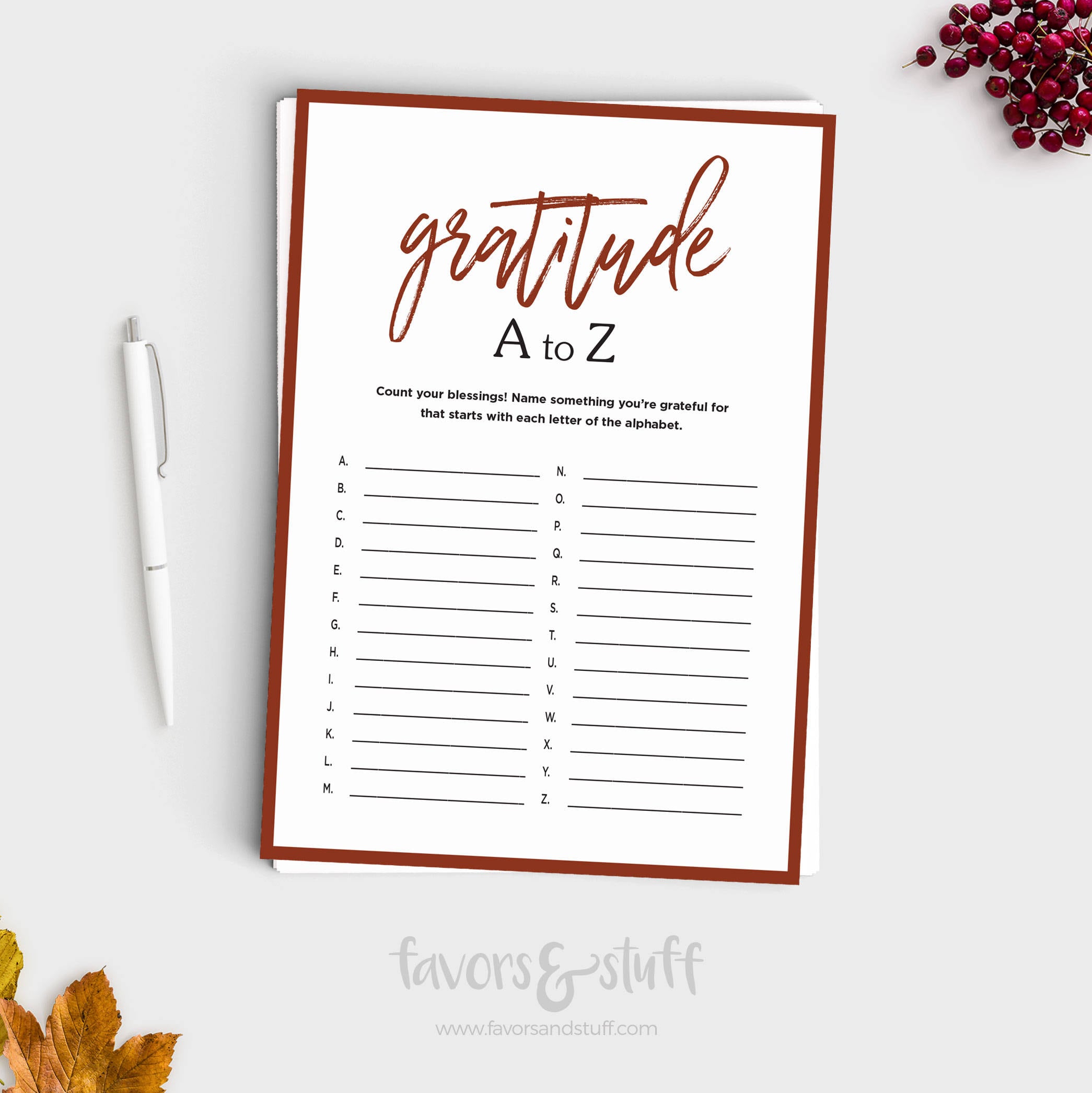 Gratitude A to Z - Thanksgiving Game - Friendsgiving - Printable ...