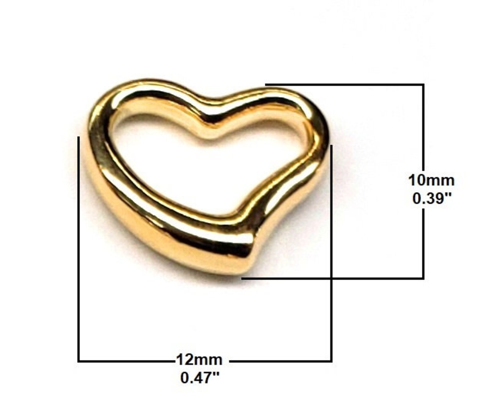 14k Solid Gold Small With Loop Open Heart Pendant Charm - Etsy