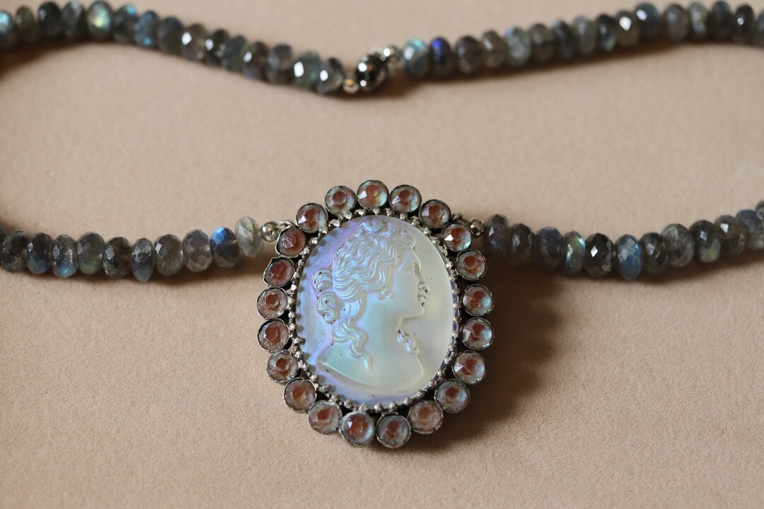 Huge Antique Czech Saphiret Glass Medalion- Necklace - Etsy