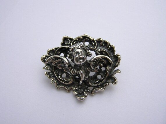 Edwardian Silver(800) Angel Brooch - Gem