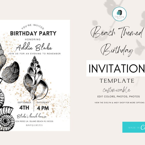 Seashell Party Canva Invitation - Etsy