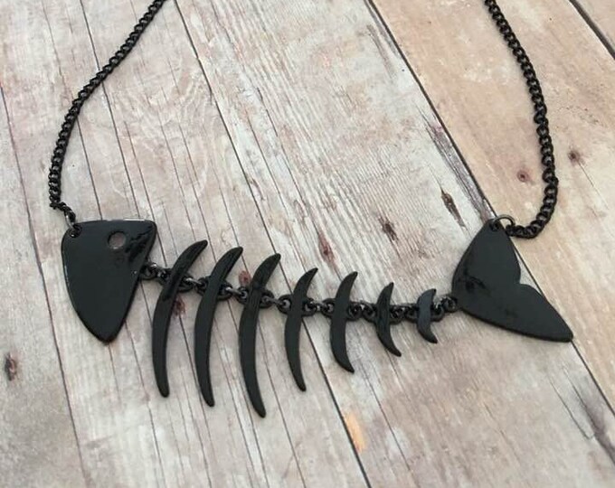 Black Fish Bone Collar Necklace,fish Pendant Necklace, Fish Bone ...