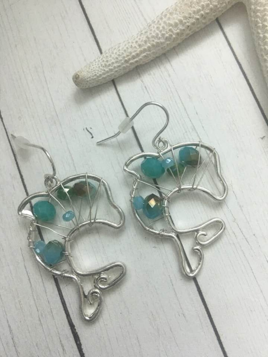 Silver Wire Beaded Dolphin Earrings,dolphin Earrings,dolphin Jewelry ...