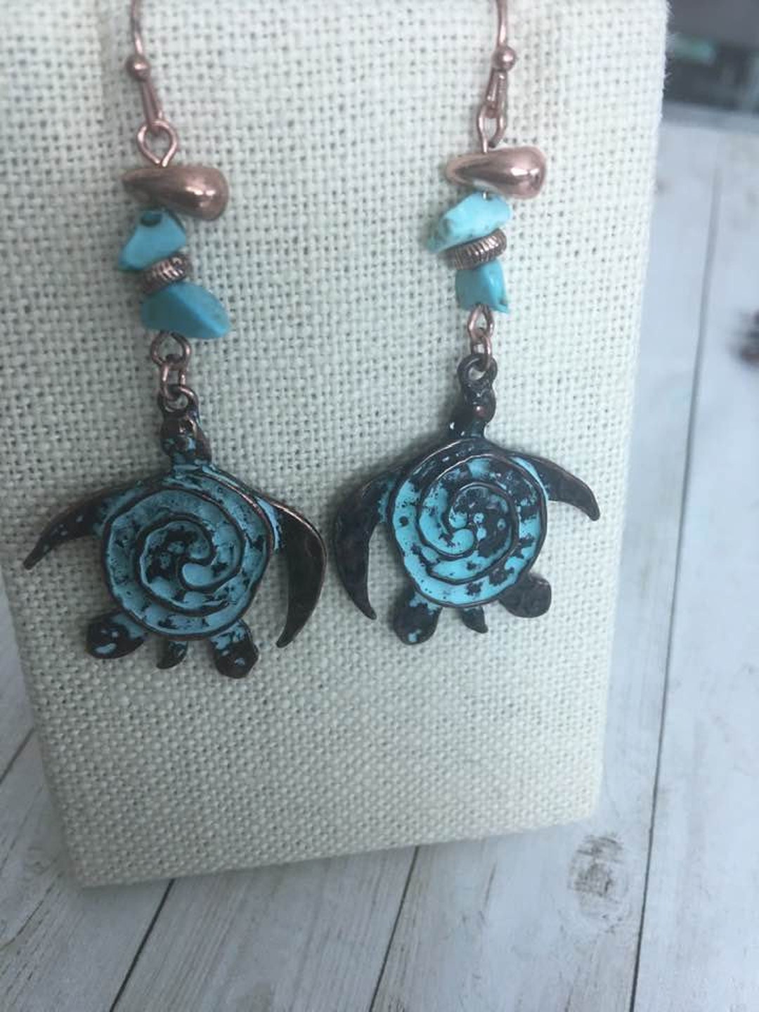 Patina Sea Turtle Earrings,spiral Turtle Earrings,sealife Earrings ...