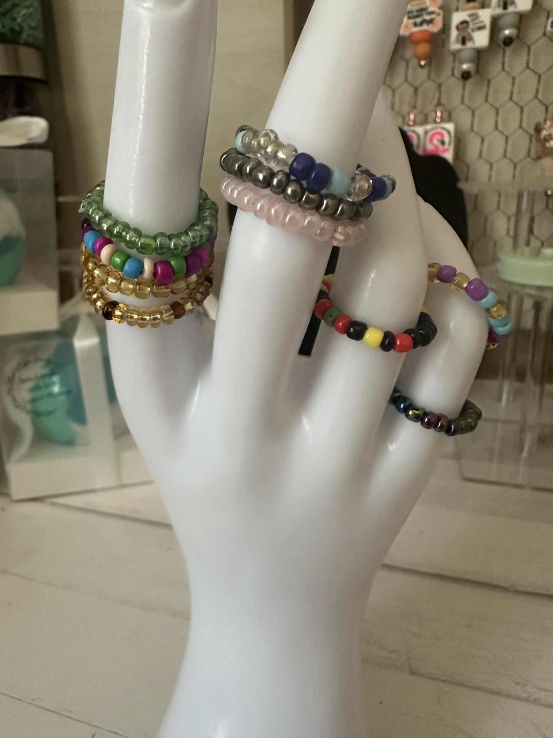 Seed Bead Stretch Rings,stacklable Stretch Rings,colorful Beaded Ring ...
