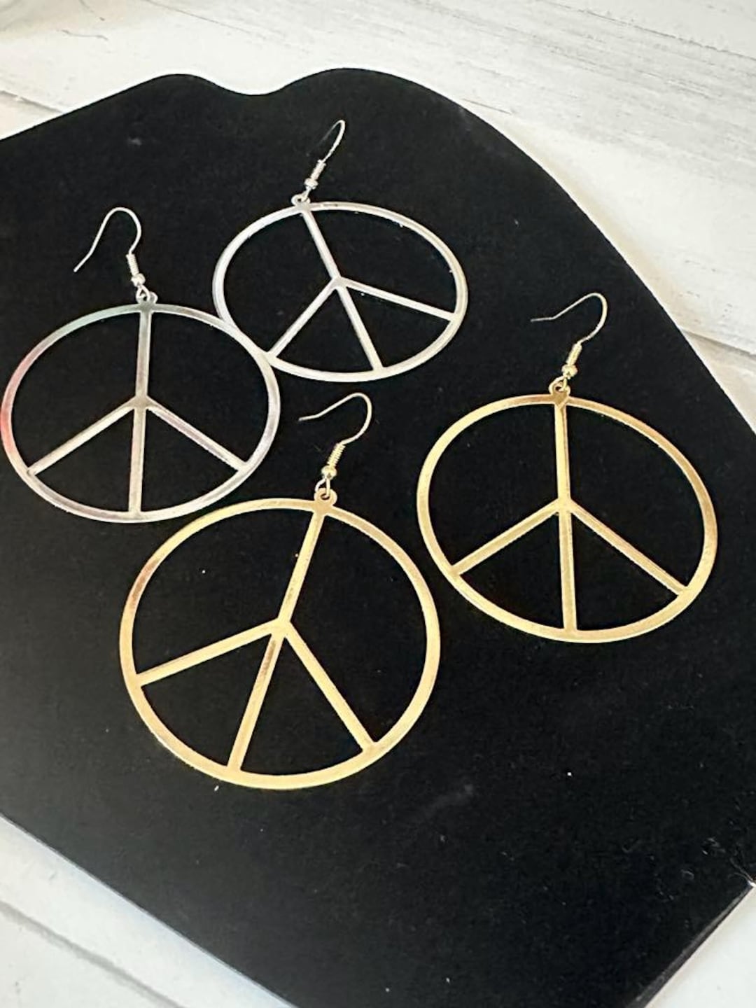 Gold Peace Earrings,big Peace Sign Earrings,peace Corps,tranquility ...