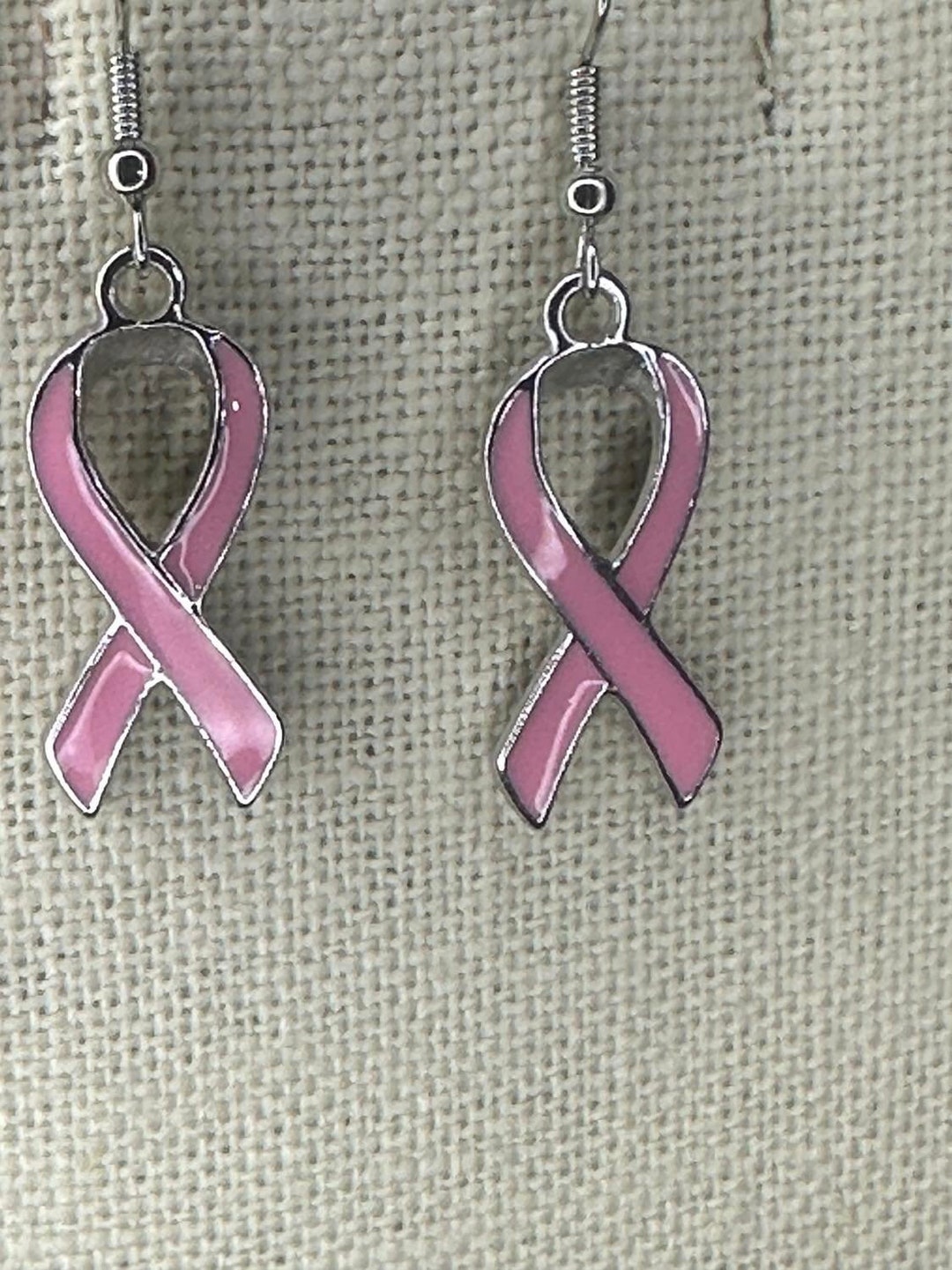 Pink Ribbon Dangle Earrings,pink Enamel Awareness Ribbon Earrings ...