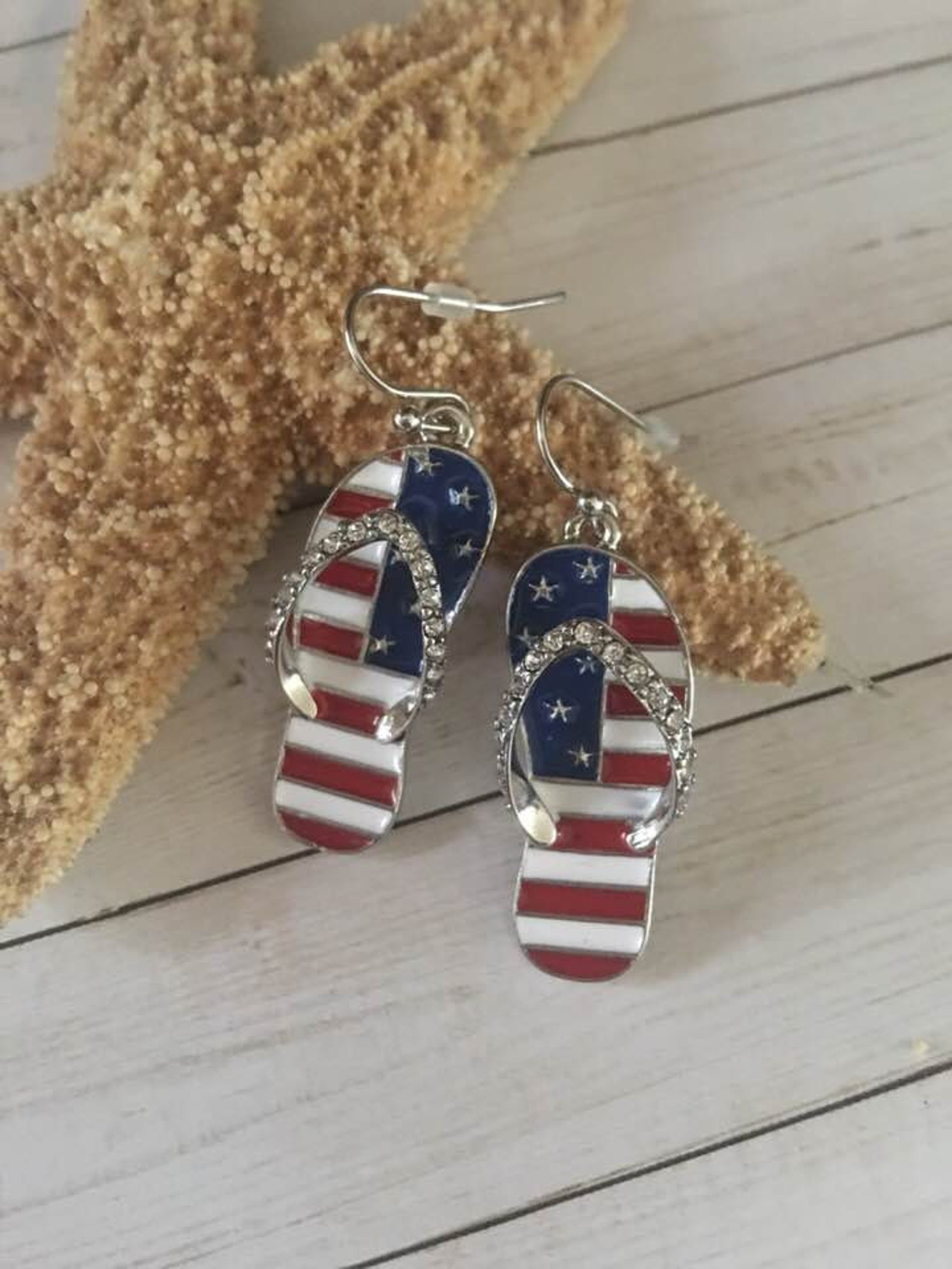 4th of July Flip Flop Earringsred.whiteblue Flip Flop - Etsy