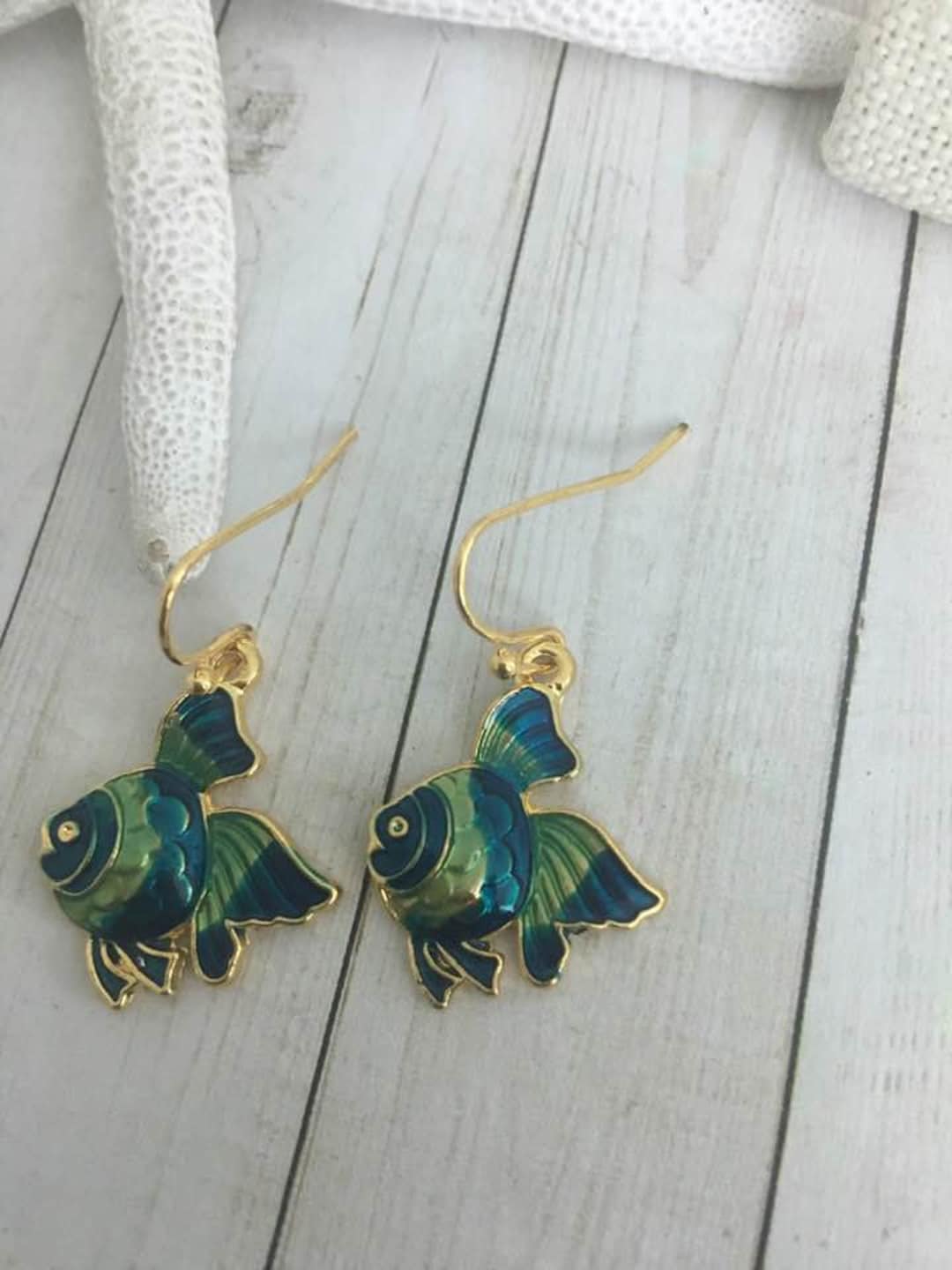 Gold Plated Enamel Fish Earrings: Ocean Aquatic Jewelry - Etsy