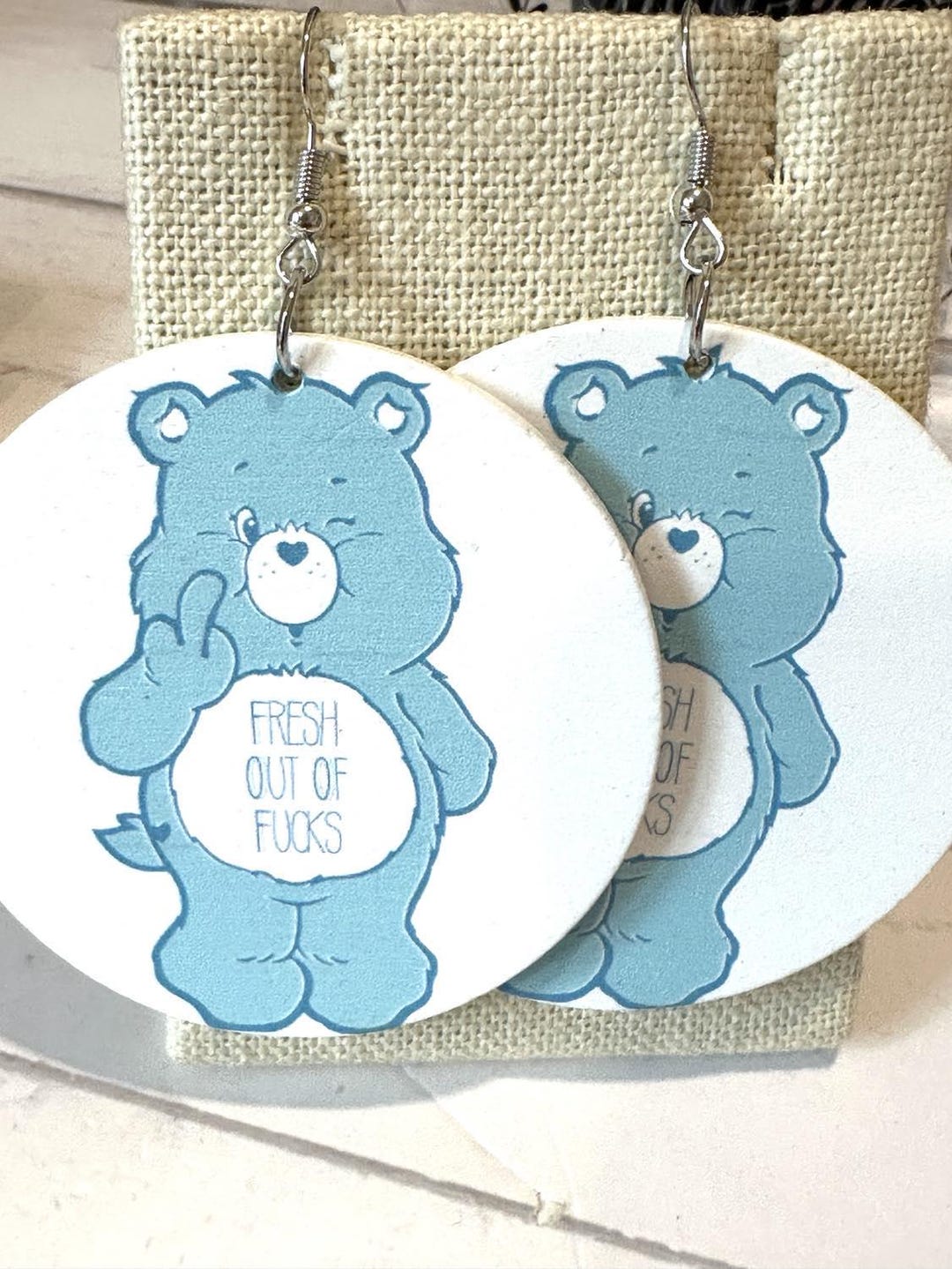 Swear Bear Earrings,care Bear Wooden Earrings,snarky,quirky,swear Bears ...