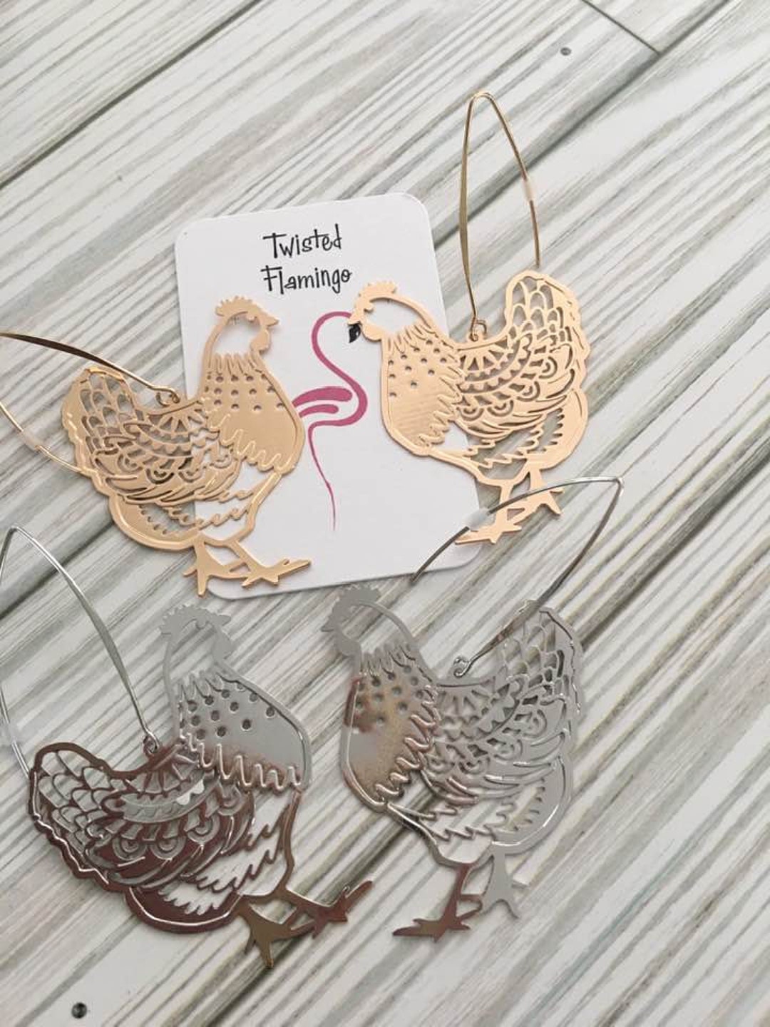 Rooster Filigree Earrings,gold Chicken Earrings,lightweight Filigree ...