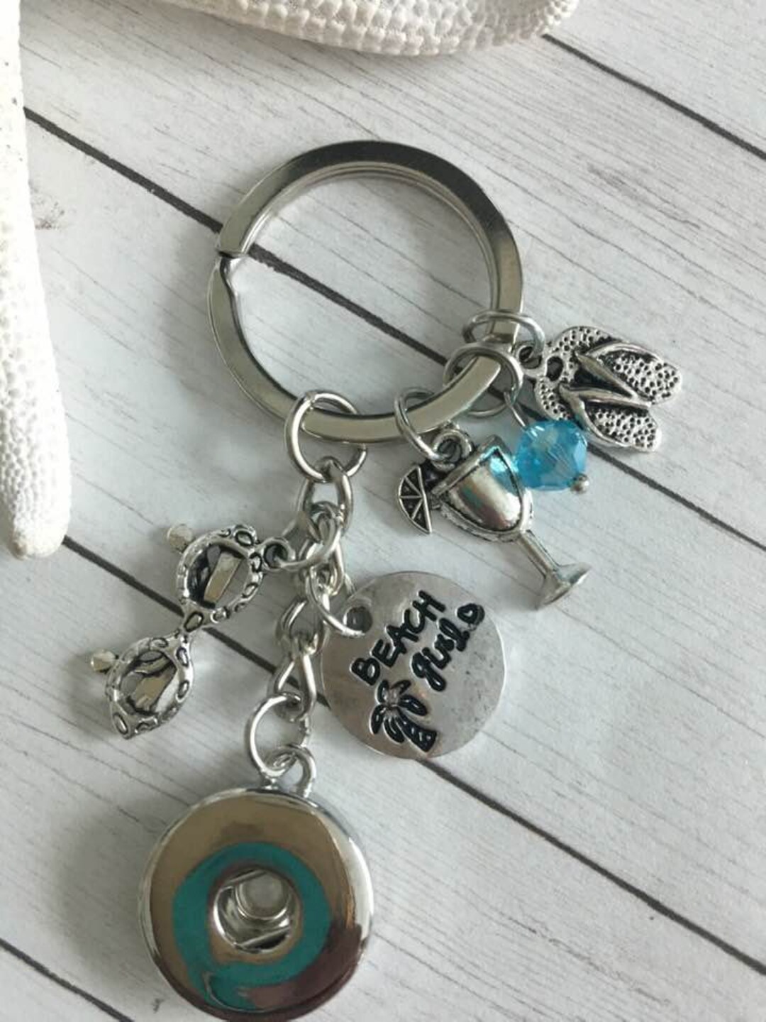 Snap Button Beach Girl Keychain,snap Button Beachy Keyring,beach Girl ...