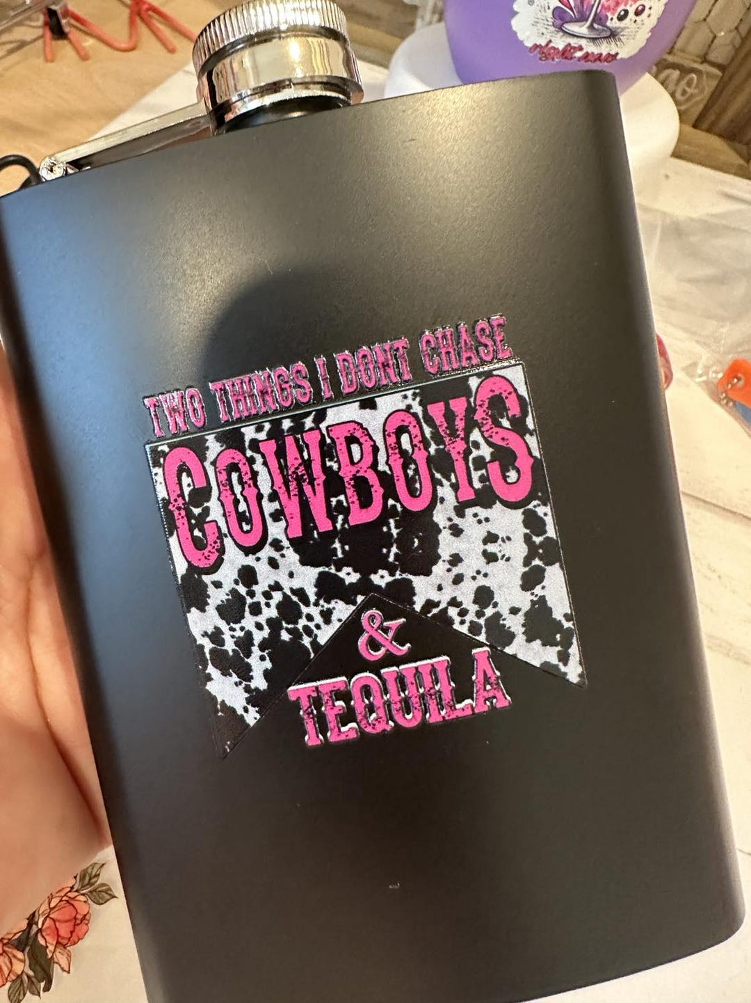 Cowboys & Tequila Flask: Black Stainless Steel 8 Oz Drinking Container ...