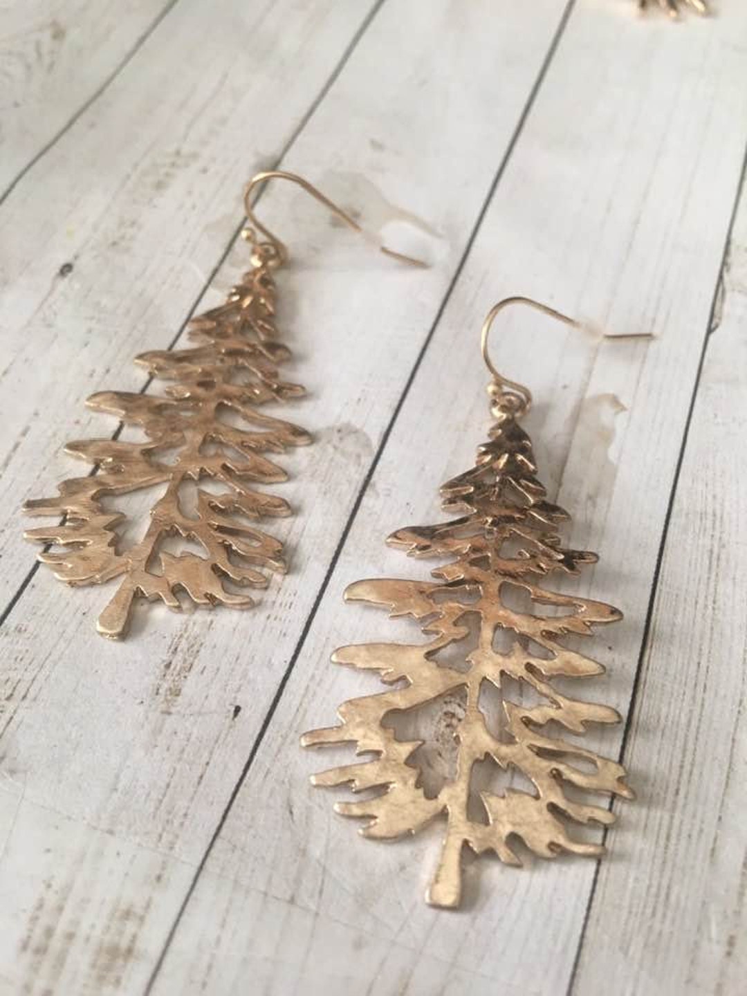 Rustic Tree Earrings,worn Gold Tree Earrings,dangle Tree Earrings ...