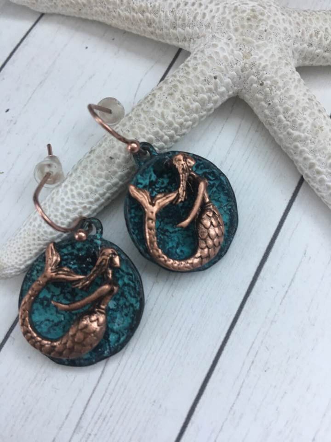 Patina Mermaid Earrings, Disc Earrings,mermaid Jewelry,mermaids,sealife ...