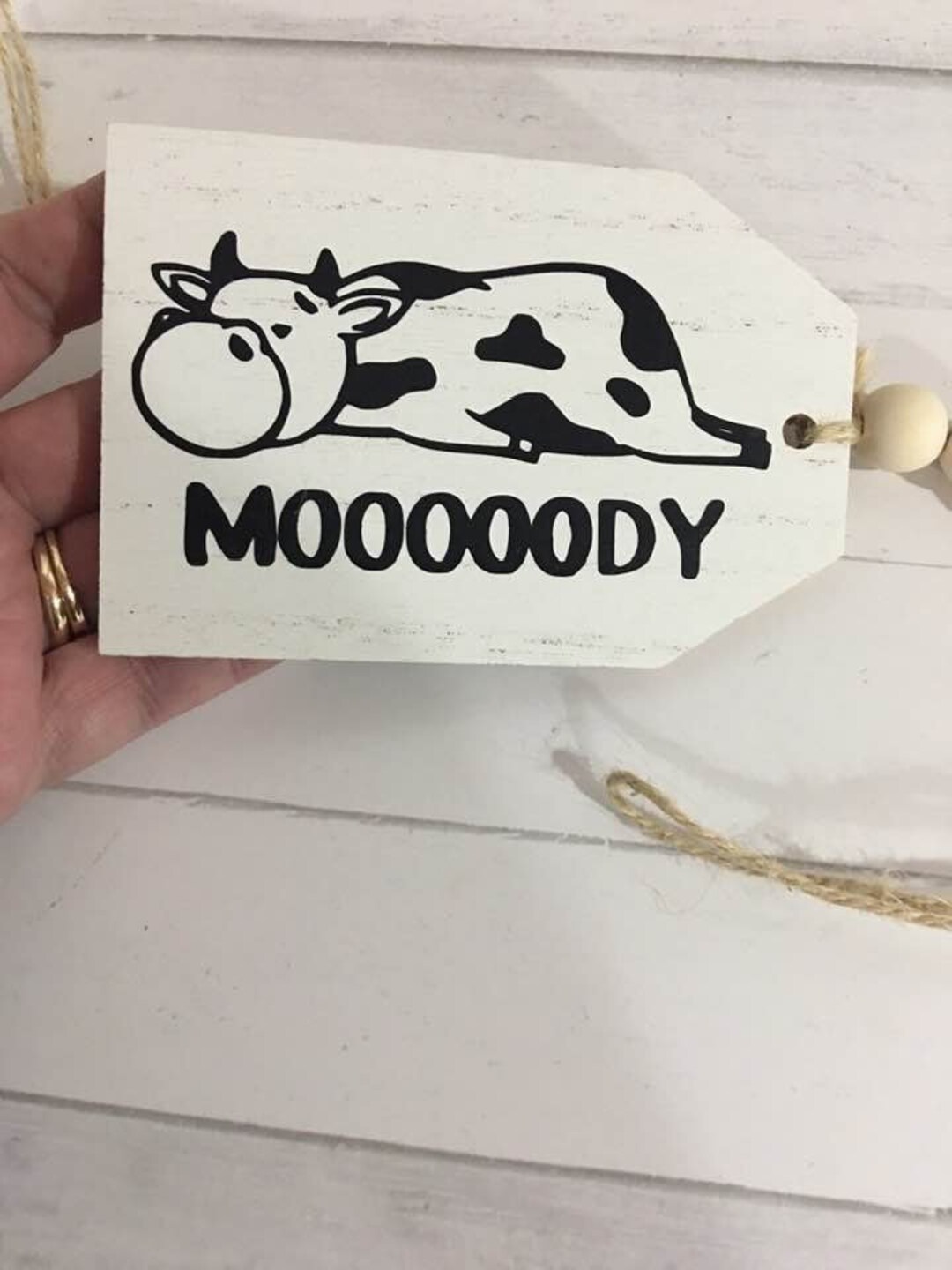 White Wash Wooden Cow Tag: Farmhouse Tiered Tray Decor - Etsy