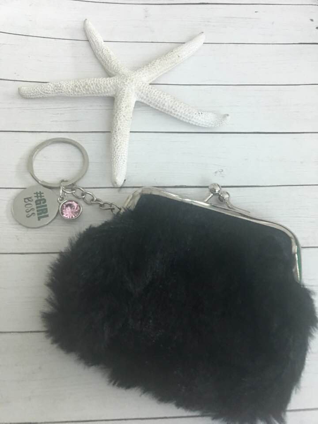 Girl Boss Black Faux Fur Coin Purse Keychain - Etsy