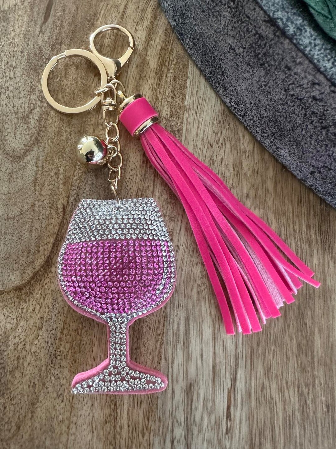 Rhinestone Cocktail Keychain: Pink Wine Glass Purse Clip - Etsy
