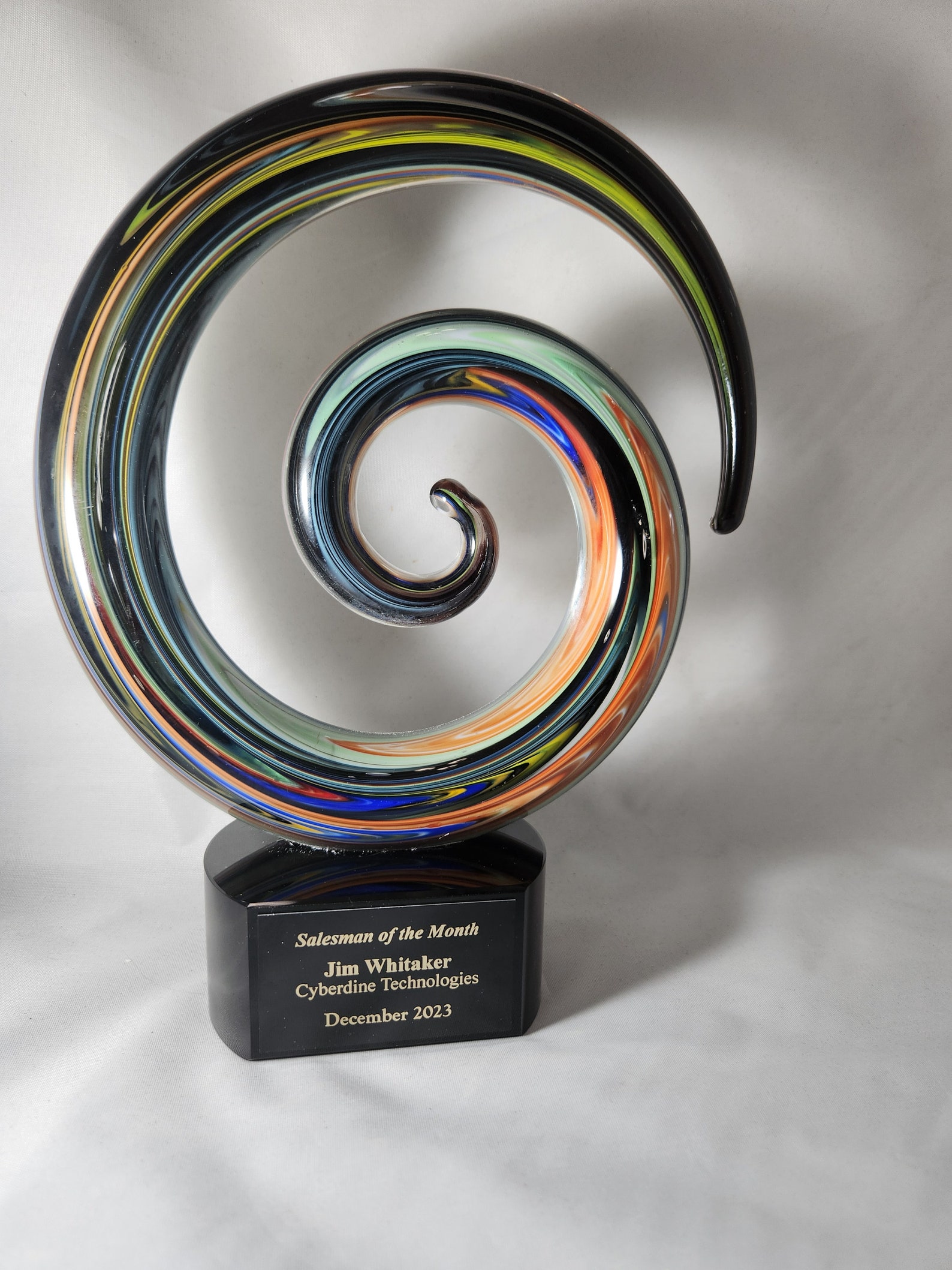 Colorful Spiral Art Glass Trophy Personalized Award for Employee ...