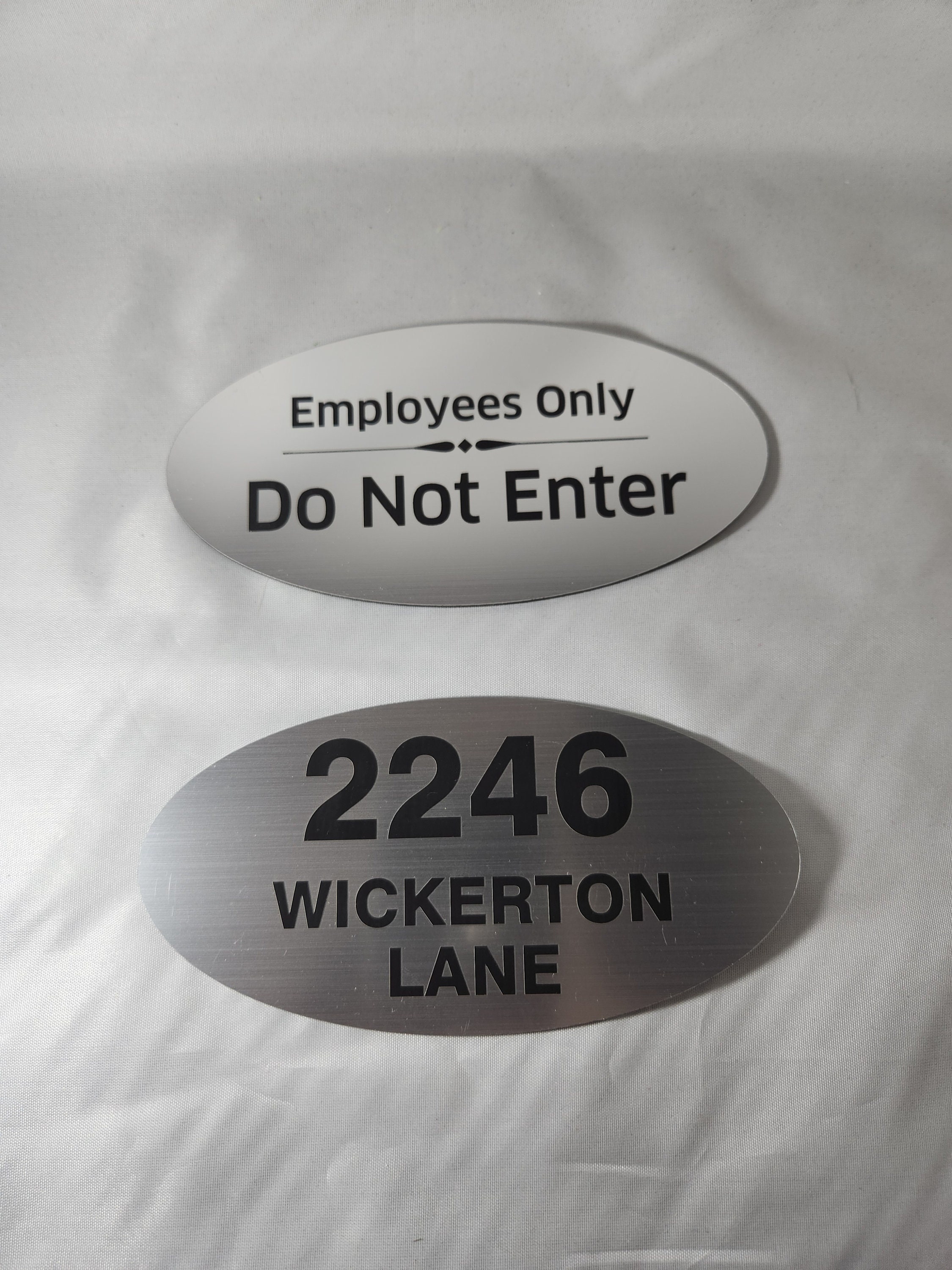 Custom Laser Engraved Oval Door Sign – Brushed Aluminum Acrylic Address ...