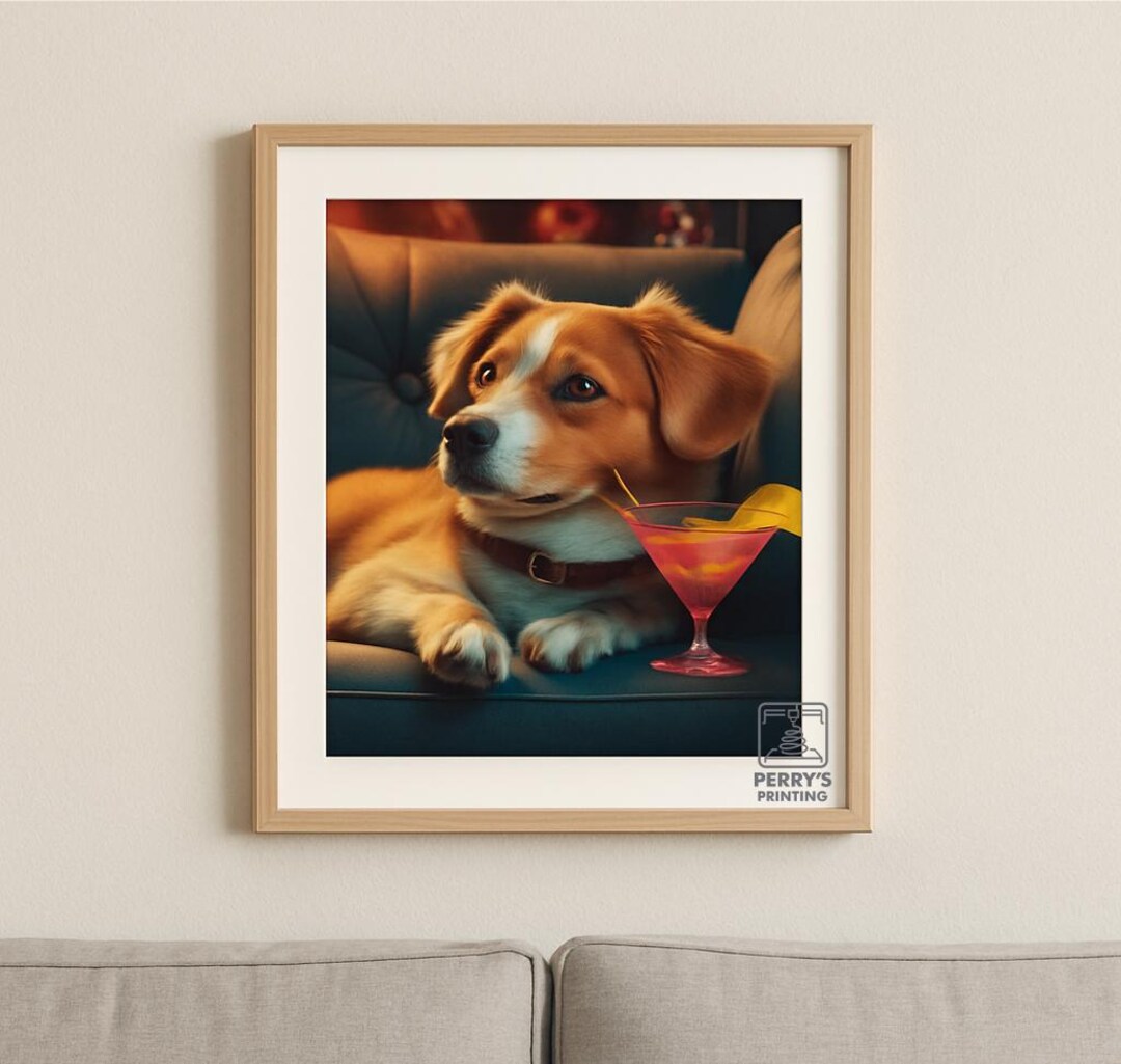 Martini Dog Print – Funny Pet Wall Art, Dog on Couch, Instant Download ...