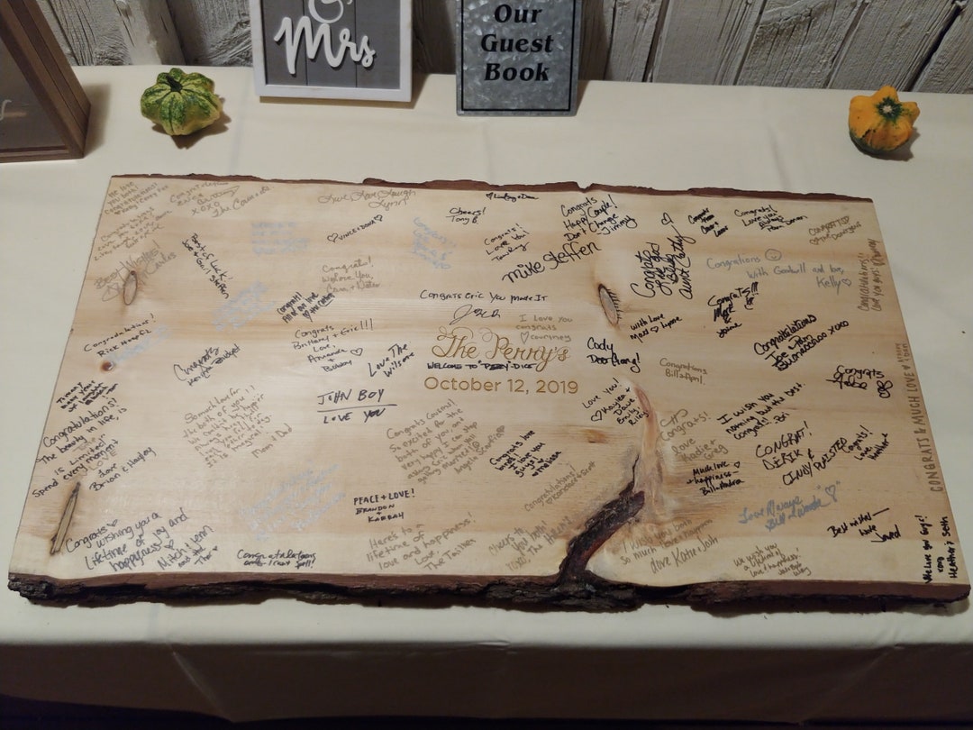 Custom Design Live Edge Wedding Guest Book Guest Log Slab Log Sign ...